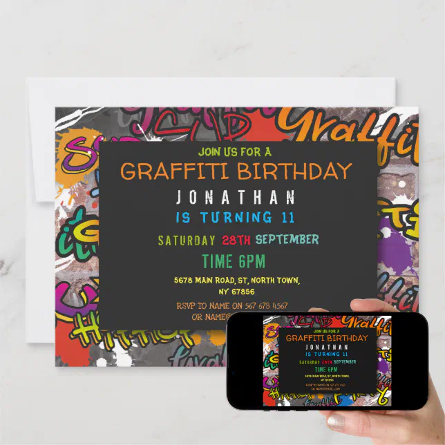 Graffiti Birthday Party Art Crafts Spray Paint Invitation | Zazzle