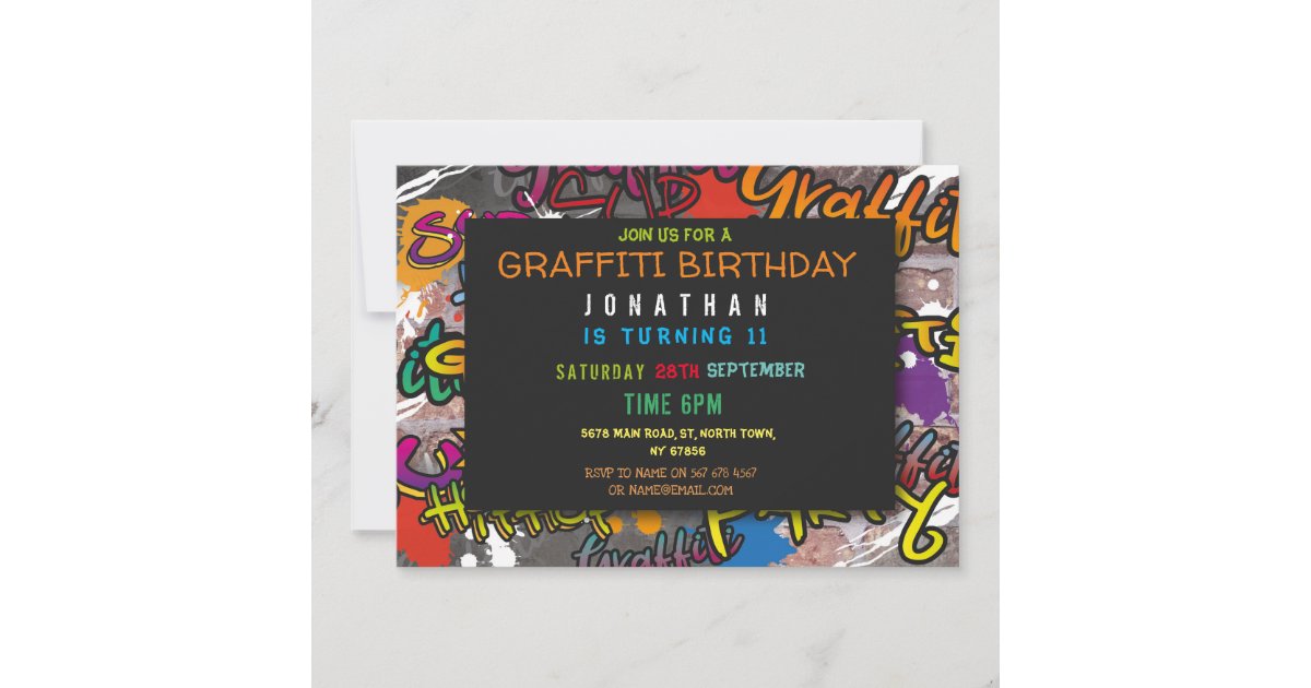 Graffiti Birthday Party Art Crafts Spray Paint Invitation | Zazzle