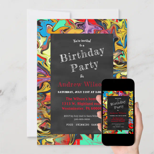 Graffiti chalkboard party invitation | Zazzle