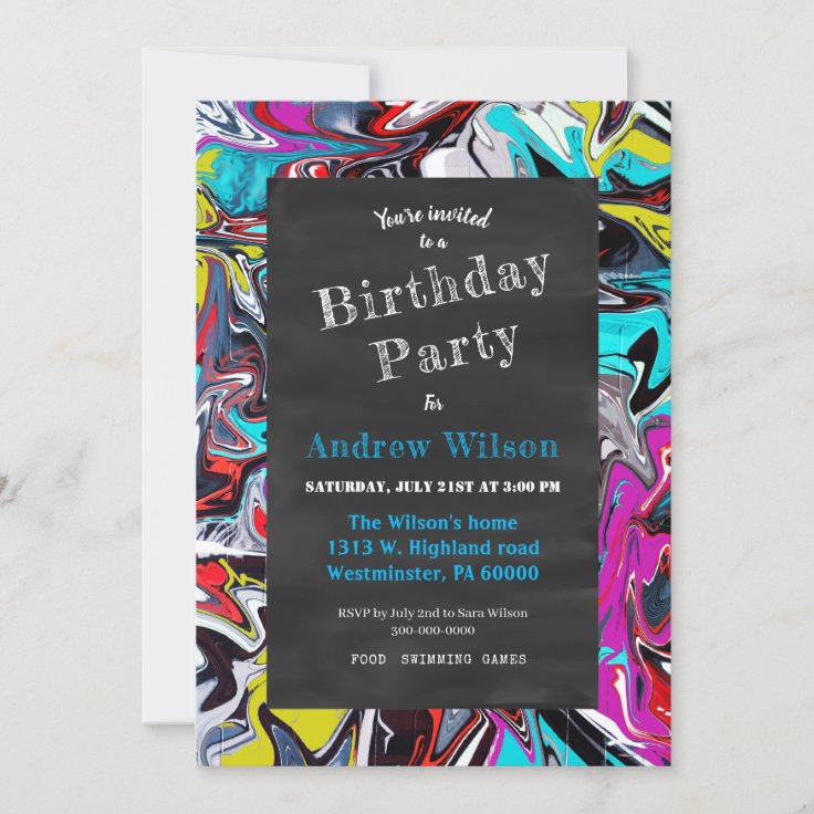 Graffiti chalkboard party invitation | Zazzle