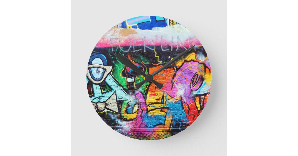 graffiti Colors Art Painting Round Clock | Zazzle