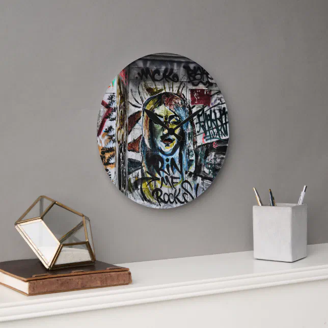 Graffiti Cool Modern Urban Street Art Large Clock | Zazzle