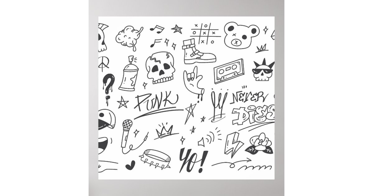 Graffiti Doodles: Punk Music Scribble Poster | Zazzle