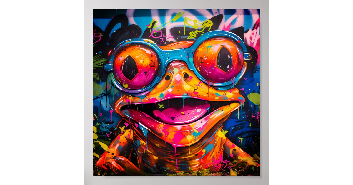 Graffiti Multicolored Frog with Glasses Poster | Zazzle