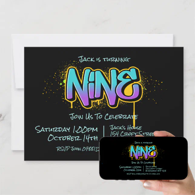 Graffiti Nine Invitation | Zazzle