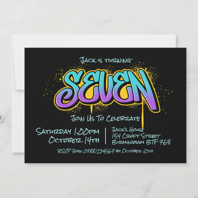 Graffiti Seven Invitation | Zazzle