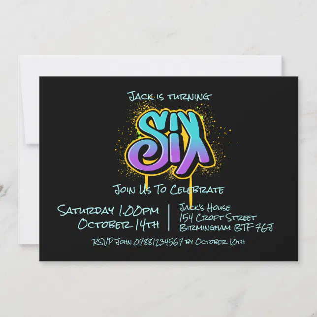 Graffiti Six Invitation | Zazzle
