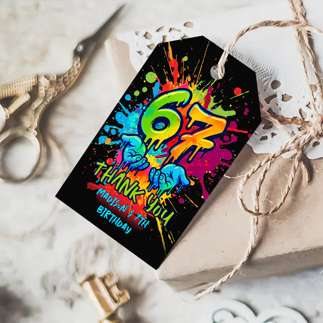 Graffiti Six Seven Kids 7th Birthday Gift Tags | Zazzle