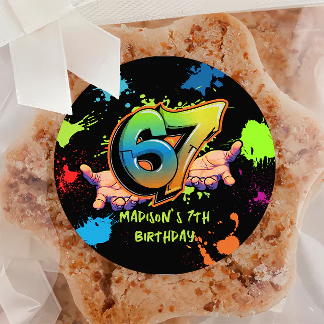 Graffiti Six Seven Kids 7th Birthday Sticker | Zazzle