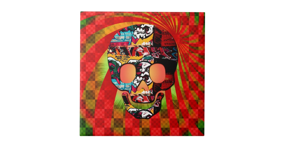 graffiti skull ceramic tile | Zazzle