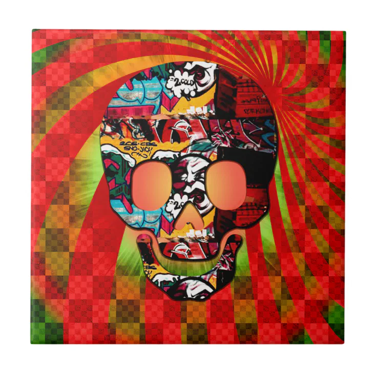 graffiti skull ceramic tile | Zazzle