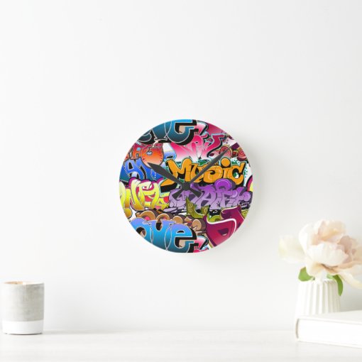 Graffiti Street Art Round Clock | Zazzle