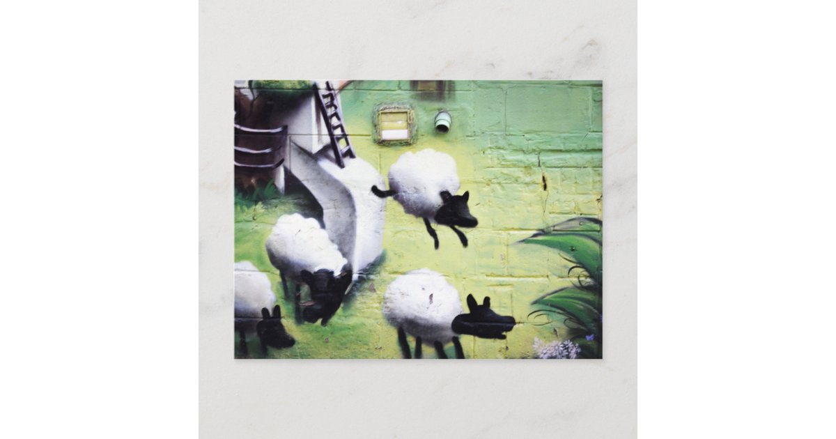 Graffiti / Street Art Sheep Jumping Postcard | Zazzle