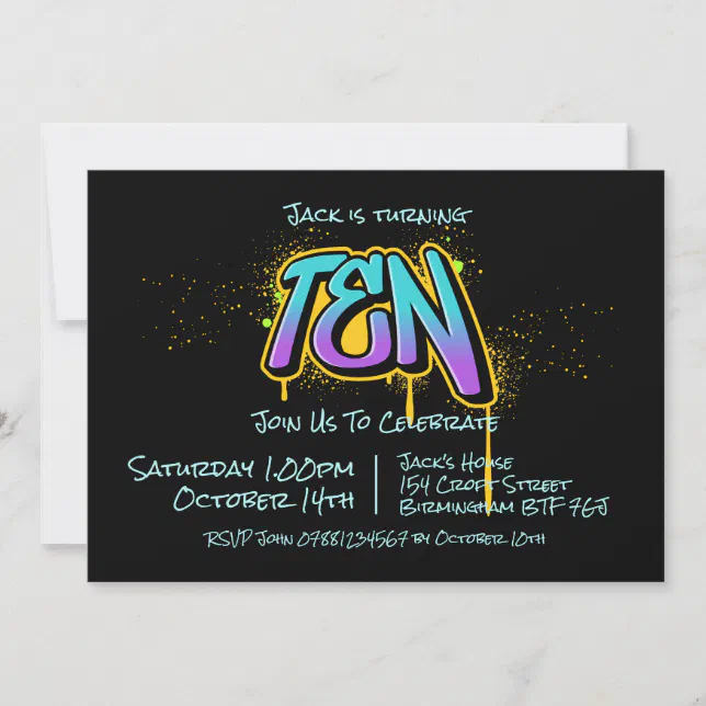 Graffiti Ten Invitation | Zazzle