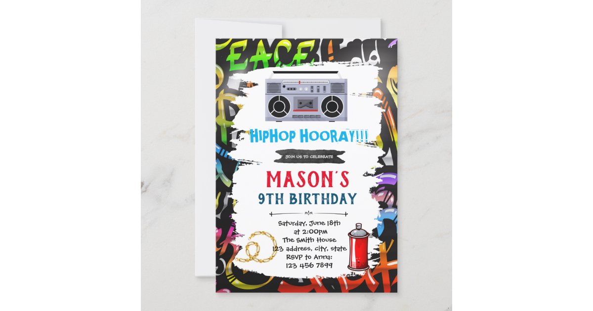 Graffiti theme birthday card invitation | Zazzle
