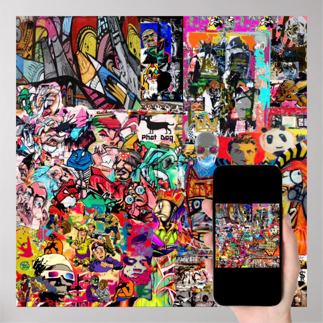 Graffiti wall collage poster | Zazzle