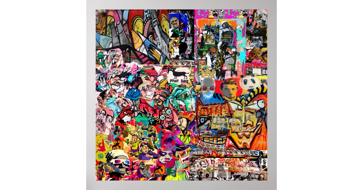 Graffiti wall collage poster | Zazzle