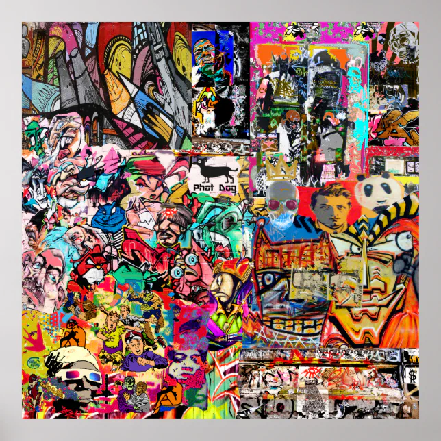 Graffiti wall collage poster | Zazzle