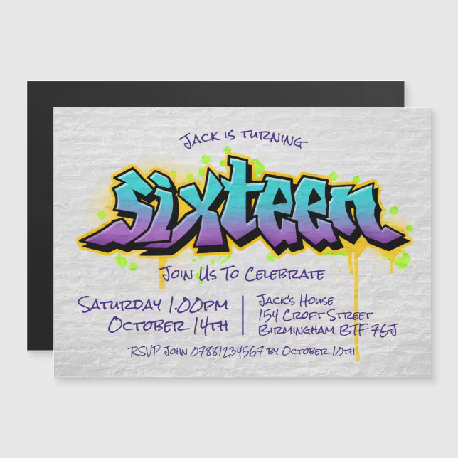 Graffiti Wall Magnetic Invitation | Zazzle