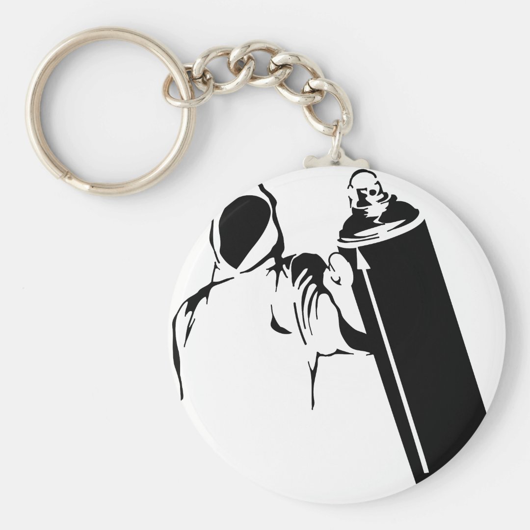 Graffiti writer with spray can stencil keychain | Zazzle