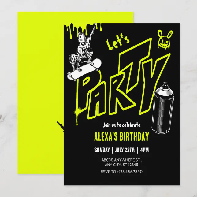Grafitti skateboarding street art invitation | Zazzle