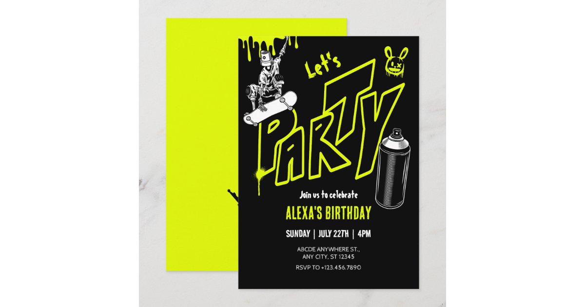 Grafitti skateboarding street art invitation | Zazzle