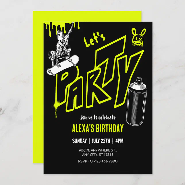 Grafitti skateboarding street art invitation | Zazzle