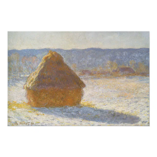 Grainstack in Morning, Snow Effect by Claude Monet Poster | Zazzle