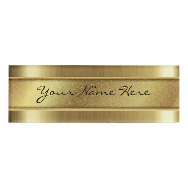 Grainy Golden Texture with Glitter Name Strip Name Tag | Zazzle