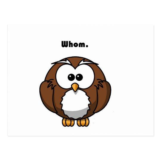 Grammar Owl Whom Cartoon Postcard | Zazzle.com