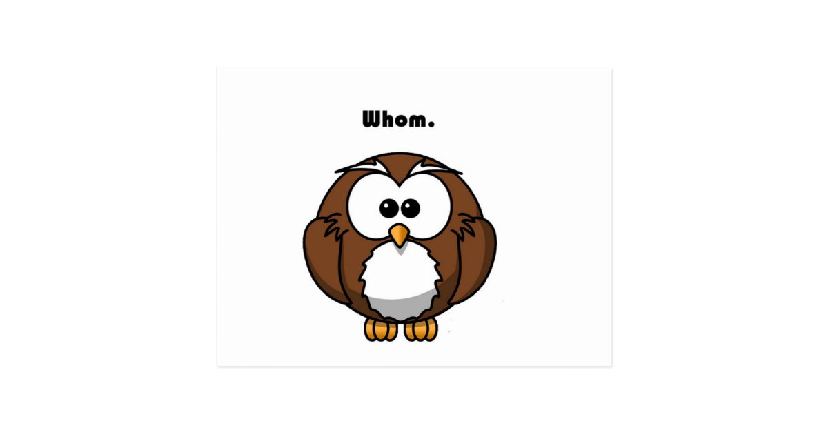 Grammar Owl Whom Cartoon Postcard | Zazzle.com