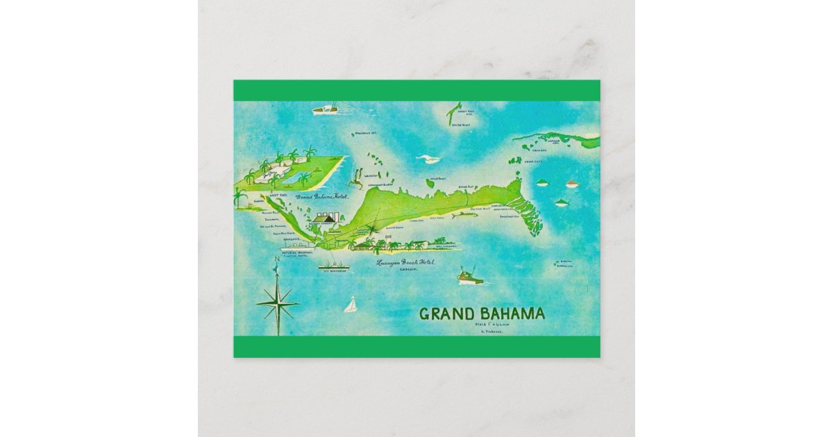 Grand Bahama Map Postcard | Zazzle