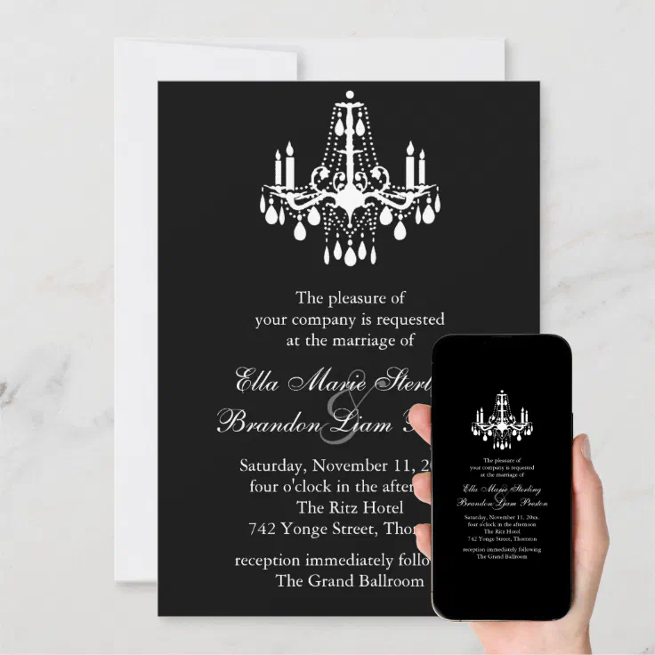 Grand Ballroom Wedding Invitation 2 (black) | Zazzle