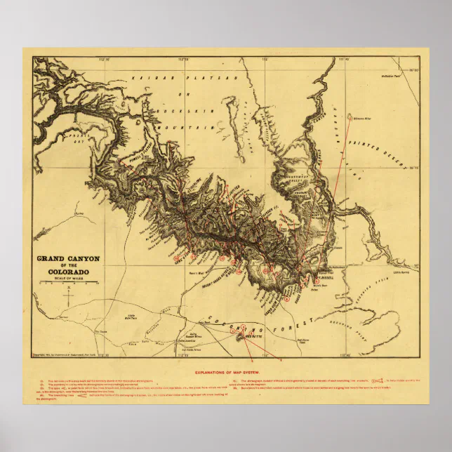 Grand Canyon of Colorado RiverPanoramic Map Poster | Zazzle