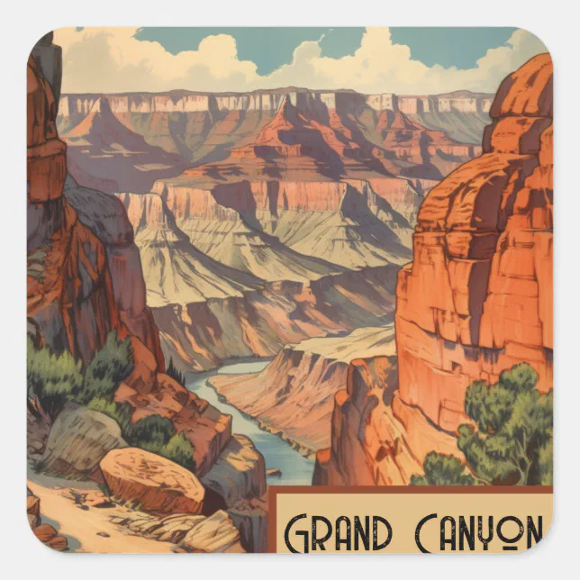 Grand Canyon Retro Travel Design Square Sticker | Zazzle