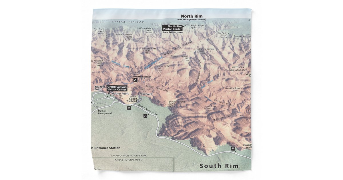 Grand Canyon South Rim map bandana | Zazzle