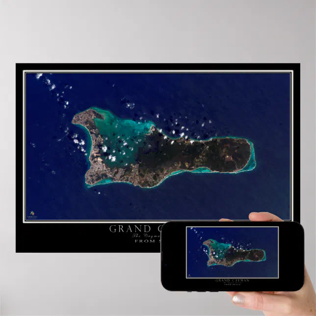 Grand Cayman Island From Space Satellite Map Poster | Zazzle