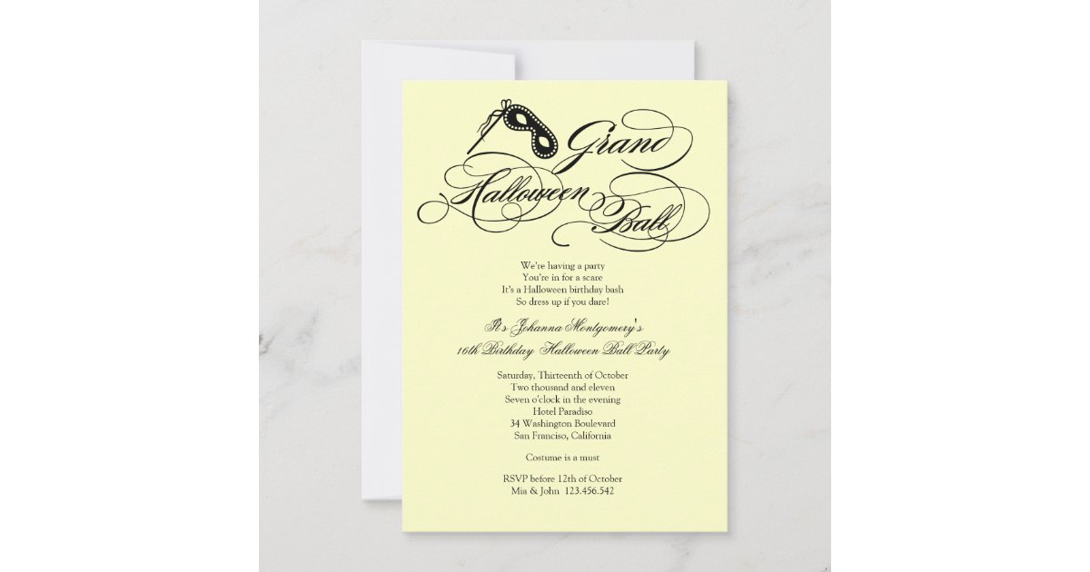 Grand Halloween Ball Costume Party Invitation | Zazzle