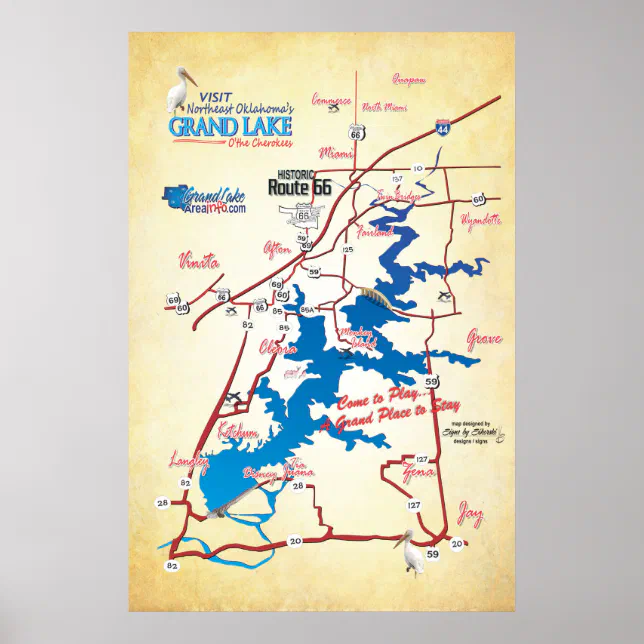 Grand Lake OK road map -faun Poster | Zazzle