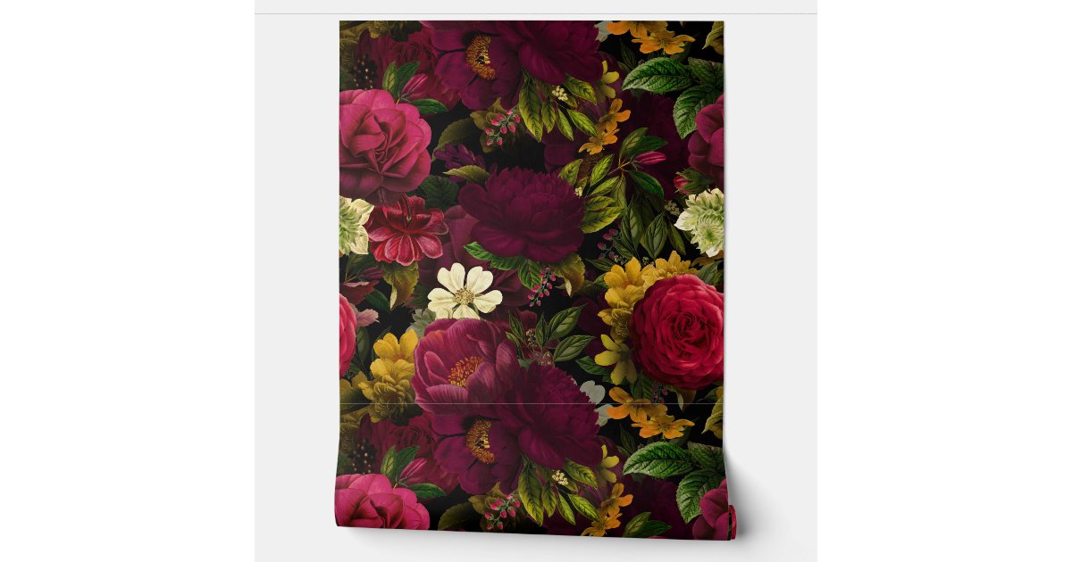 Grand Millennial burgundy Roses Gothic Nostalgic Wallpaper | Zazzle