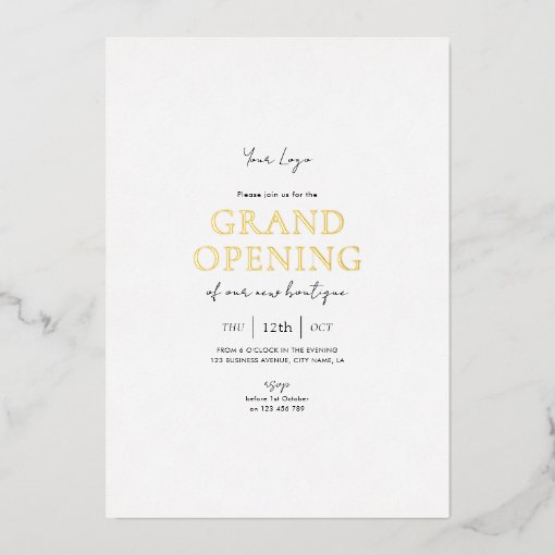 Grand Opening Elegant Business Launch Event Foil Invitation | Zazzle