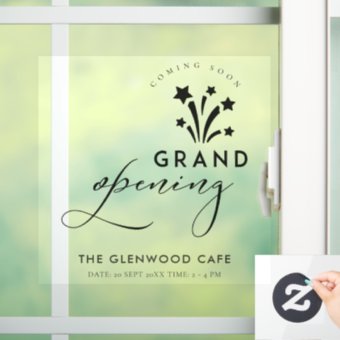 Grand Opening Firework Star Black Coming Soon Window Cling | Zazzle