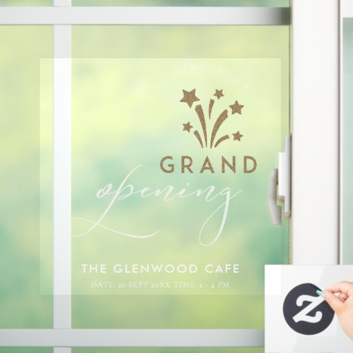 Grand Opening Firework Star Gold Coming Soon White Window Cling | Zazzle