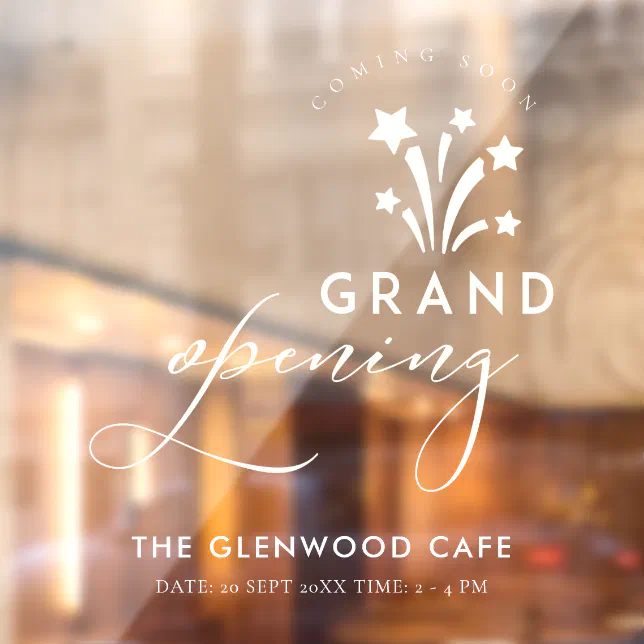 Grand Opening Firework Star White Coming Soon Window Cling | Zazzle