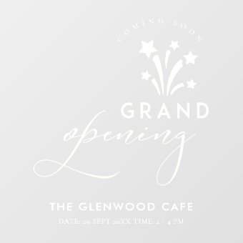 Grand Opening Firework Star White Coming Soon Window Cling | Zazzle