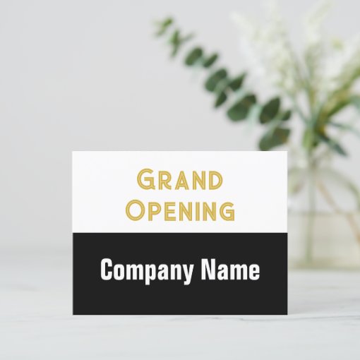 Grand Opening Gold Black and White Company Name Postcard | Zazzle