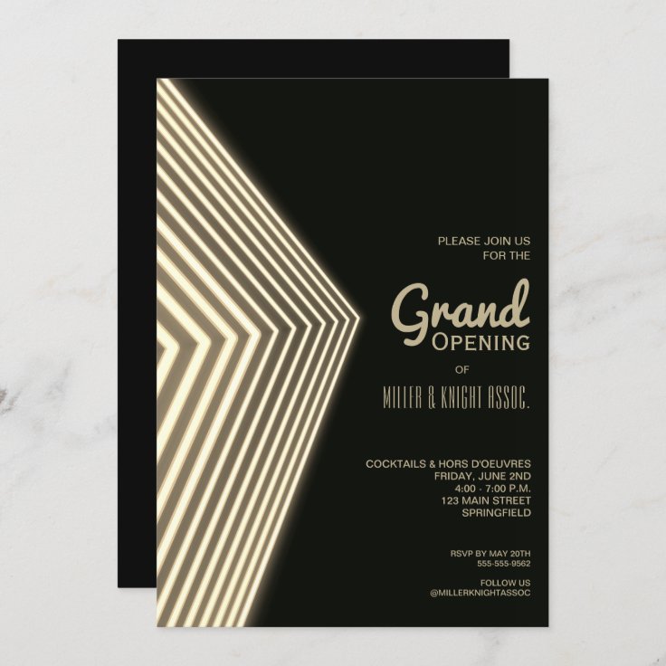 Grand Opening Gold Neon Invitations | Zazzle