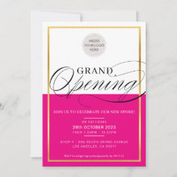 GRAND OPENING modern business logo hot pink gold Invitation | Zazzle