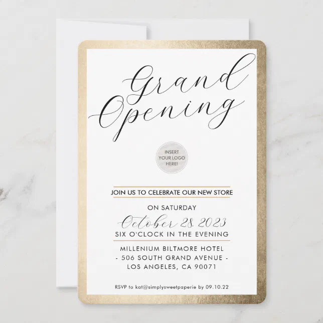 GRAND OPENING modern calligraphy business gold Invitation | Zazzle