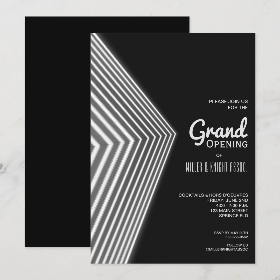 Grand Opening White Neon Invitations | Zazzle